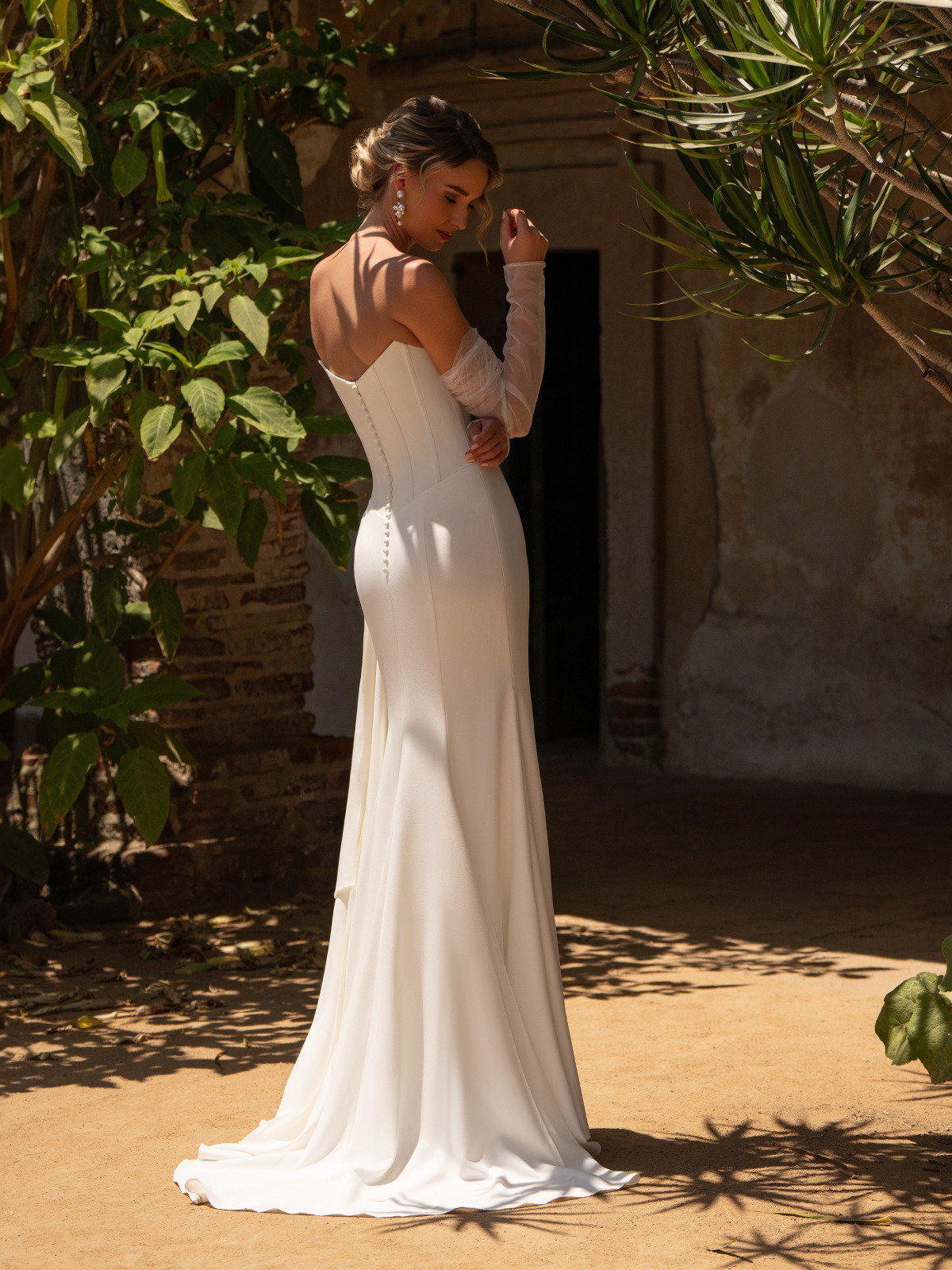 Grecian Crepe Mermaid Wedding Dress with Basque Waist